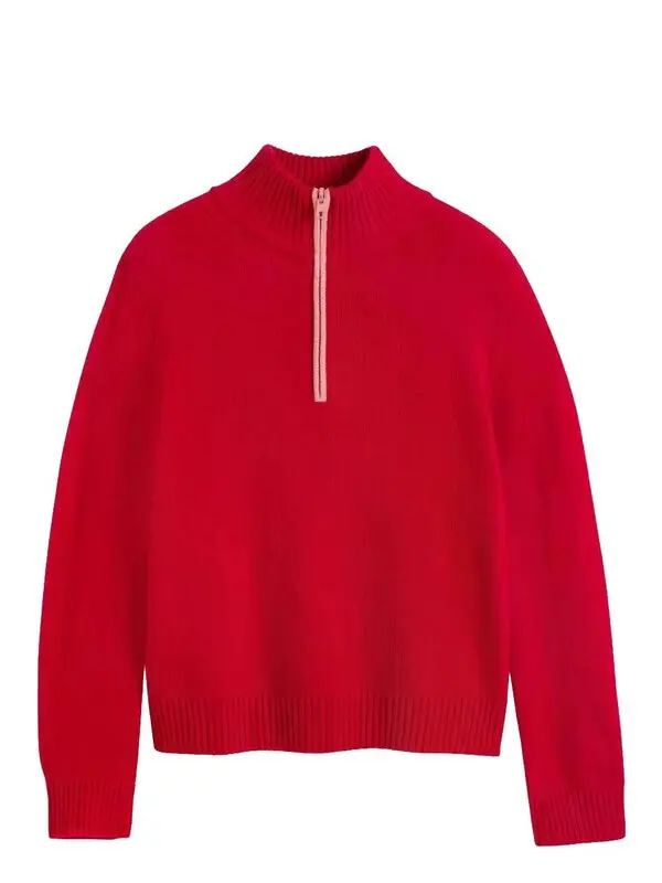 Chinti & Parker Quarter-zip Ribbed-trim Sweater - Red