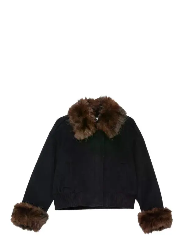 SELF-PORTRAIT Faux-fur Trim Bomber Jacket - Blue