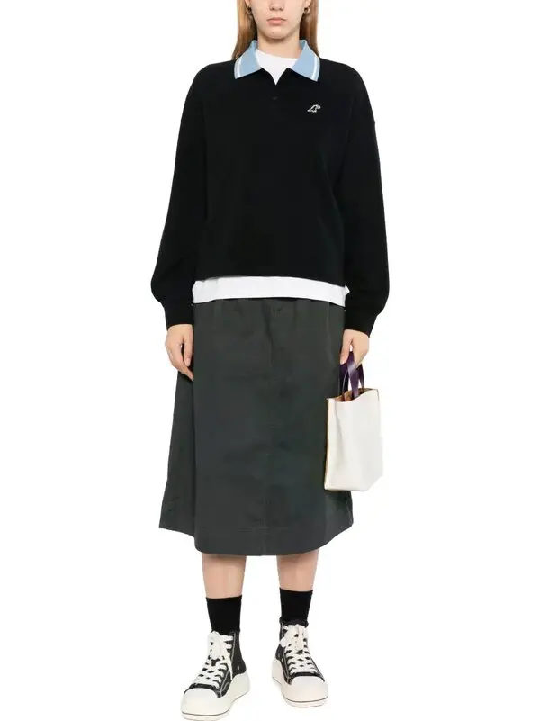 AGNES B. Dinosaur-embroidered Long-sleeves Polo Shirt - Black
