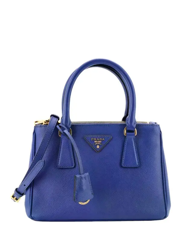 Prada Galleria Double Zip Saffiano Leather Small Tote Bag - Blue