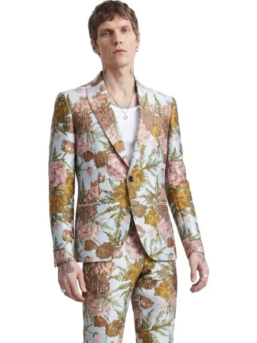 TWISTED TAILOR Hirshfield Slim Fit Floral Suit Jacket - Silver