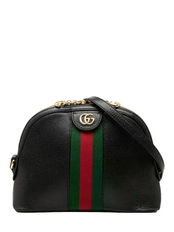 Gucci 2016-2026 Small Calfskin Web Ophidia Dome Crossbody Bag - Black