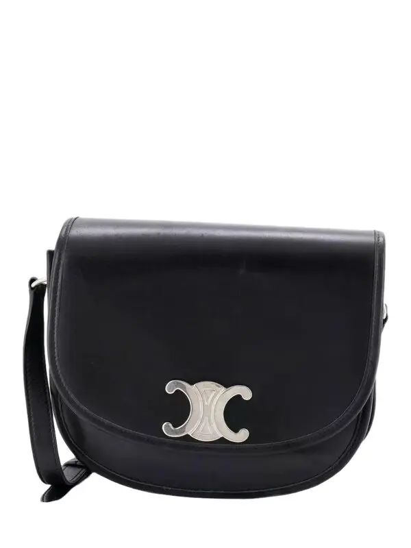 Celine Besace Triomphe Shoulder Bag Leather Medium Crossbody Bag - Black