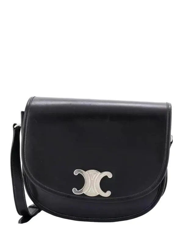 Celine Besace Triomphe Shoulder Bag Leather Medium Crossbody Bag - Black