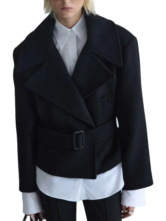 Mango Oversized Virgin Wool Blend Belted Coat - Black