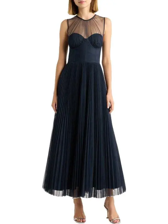 HUTCH Donya Pleated Gown - Navy