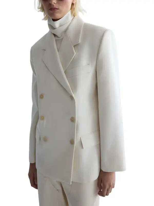 Mango Double Breasted Wool Blend Blazer - Ecru
