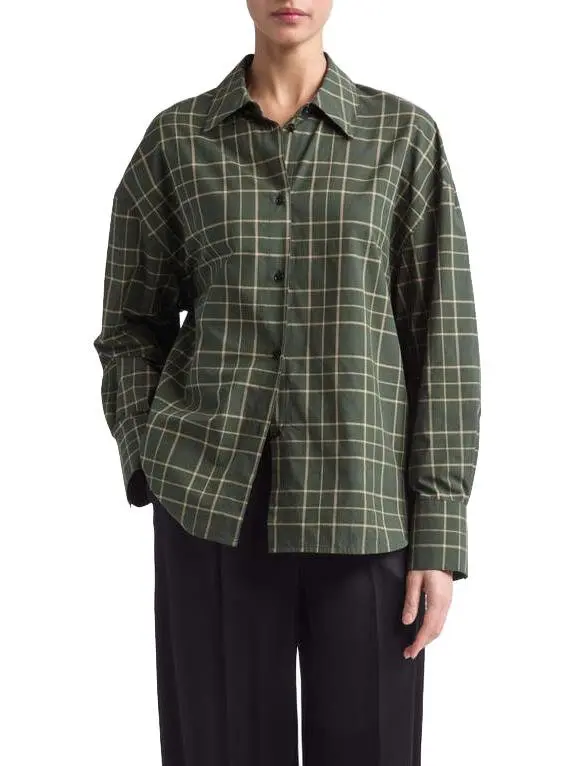 TOTEME Boxy Long Sleeve Button Down Shirt - Pine/popcorn