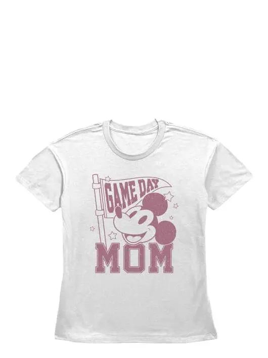 MICKEY & FRIENDS Game Day Mom Short Sleeve Straight Fit T-shirt - White