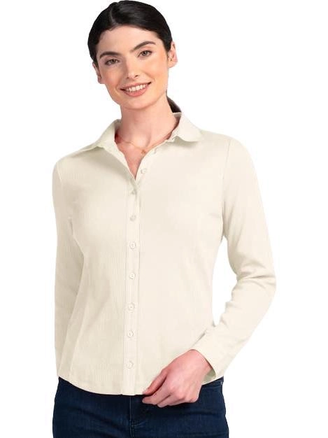 KETTLEWELL Fitted Long Sleeve Cotton Ribbed Shirt - Cream
