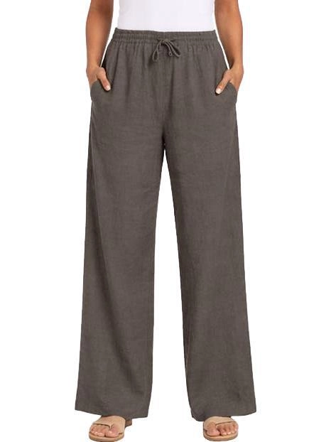 KETTLEWELL Drawstring Wide Leg Linen Trousers - Dark Mole