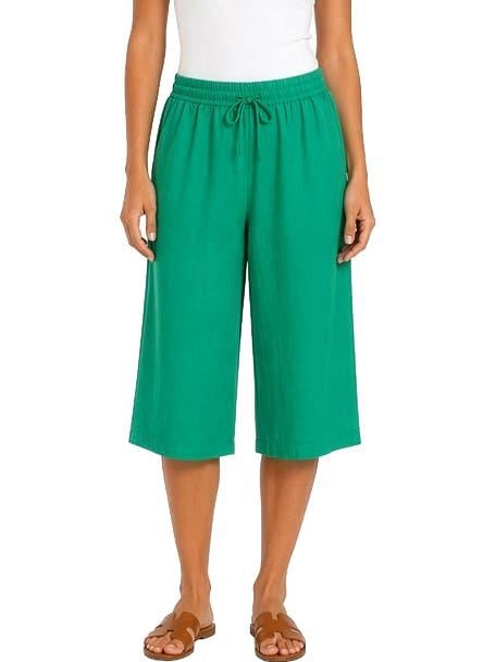 KETTLEWELL Cropped Wide Leg Linen Blend Trousers - Emerald