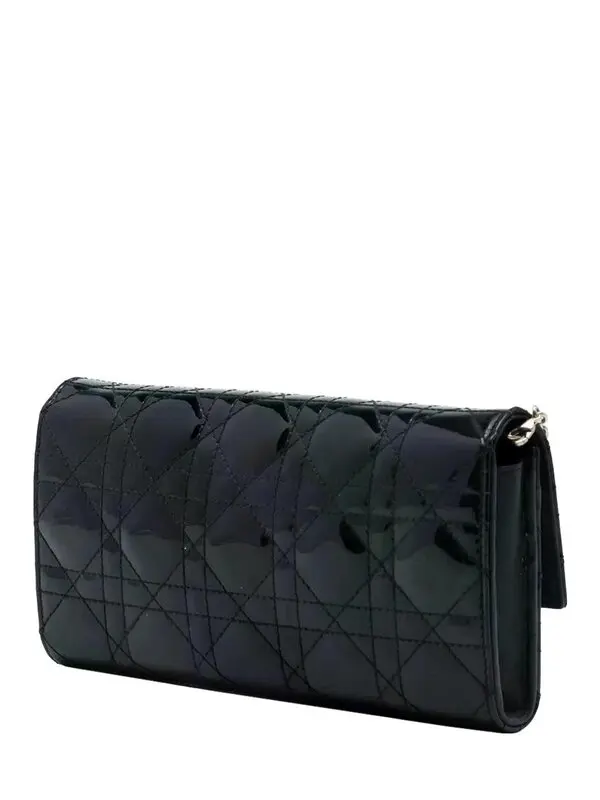 Dior 2015 Patent Cannage Lady Wallet On Chain Crossbody Bag - Black
