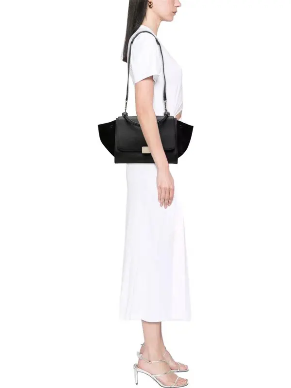 Celine 2016 Small Drummed Calfskin And Suede Trapeze Satchel - Black