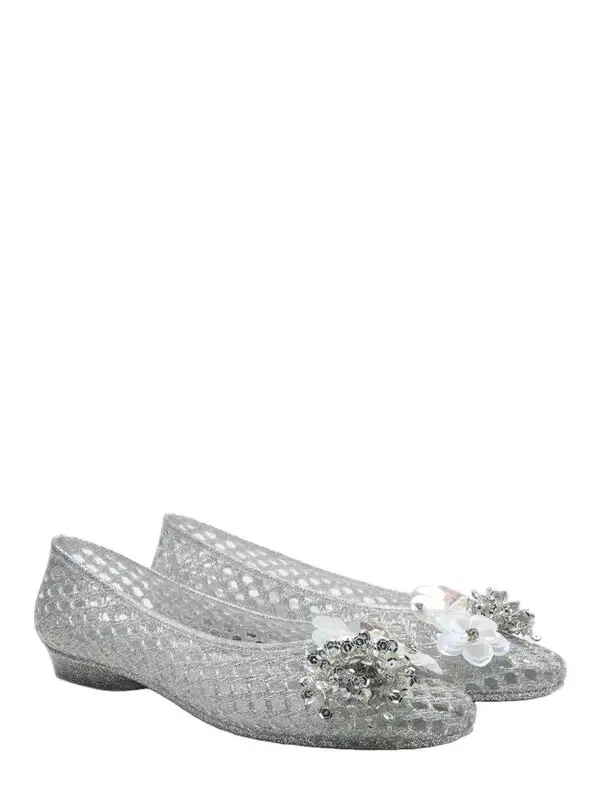 HEAVENLY JELLY Floral-embellished Glitter Ballet Flats - Silver