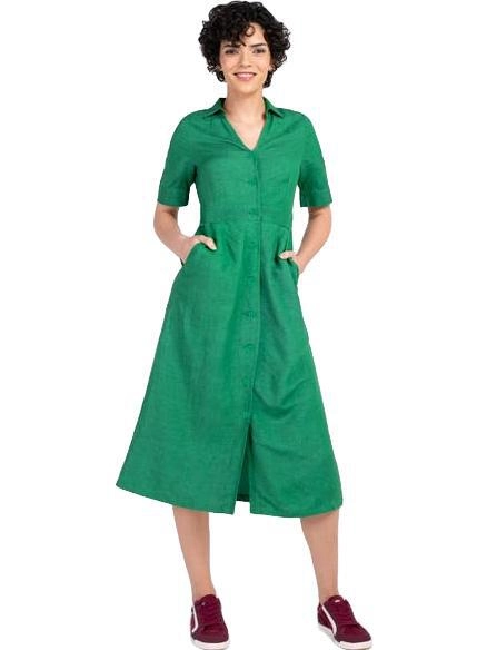 KETTLEWELL Short Sleeve Linen Shirt Dress - Emerald