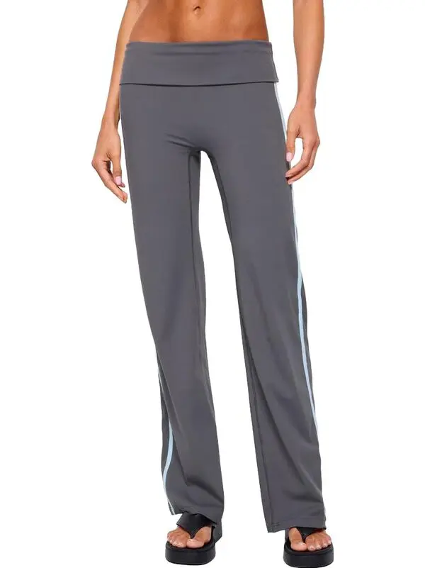 EDIKTED Anica Striped Mid Rise Foldover Pants - Charcoal