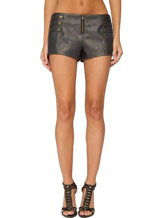 EDIKTED Harle Napoleon Faux Leather Shorts - Black