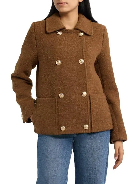 Bernardo Plaid Double Breasted Short Coat - Camel