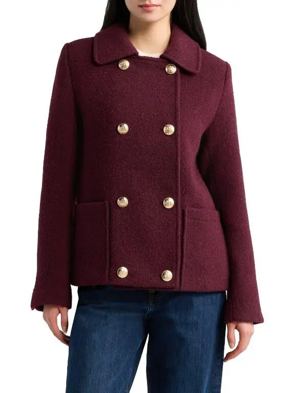 Bernardo Plaid Double Breasted Short Coat - Cherry Lacquer