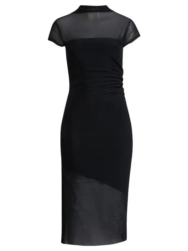 MPG Ruched Mesh Midi Dress - Black