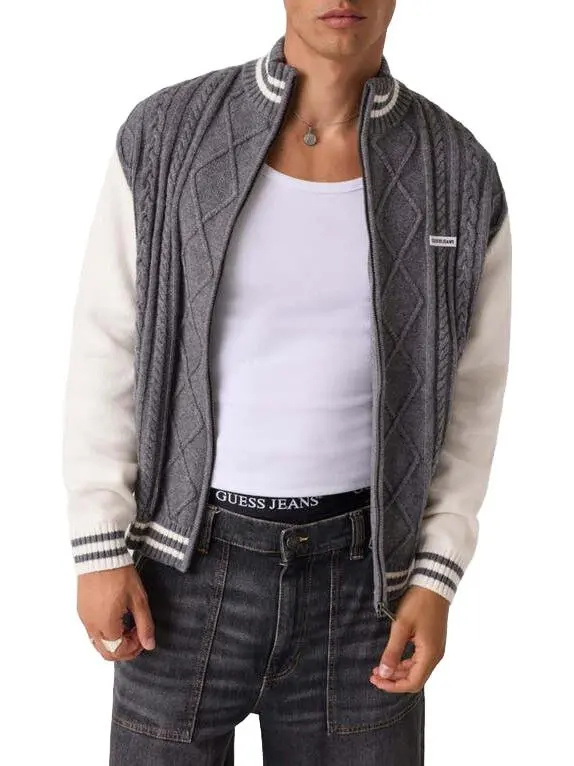 Guess Zipped Bomber Sweater - Cobblestone Heather