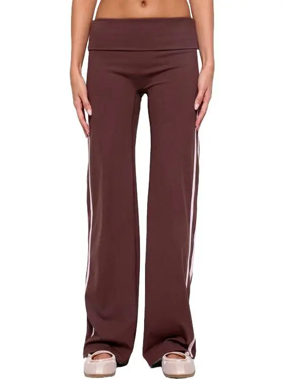 EDIKTED Anica Side Stripe Foldover Pants - Brown