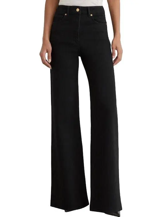 REISS Jas High Waist Wide Leg Jeans - Black