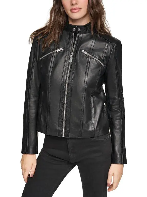 Andrew Marc Tilda Leather Racer Jacket - Black