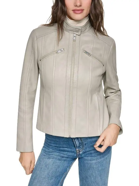 Andrew Marc Tilda Leather Racer Jacket - Stone