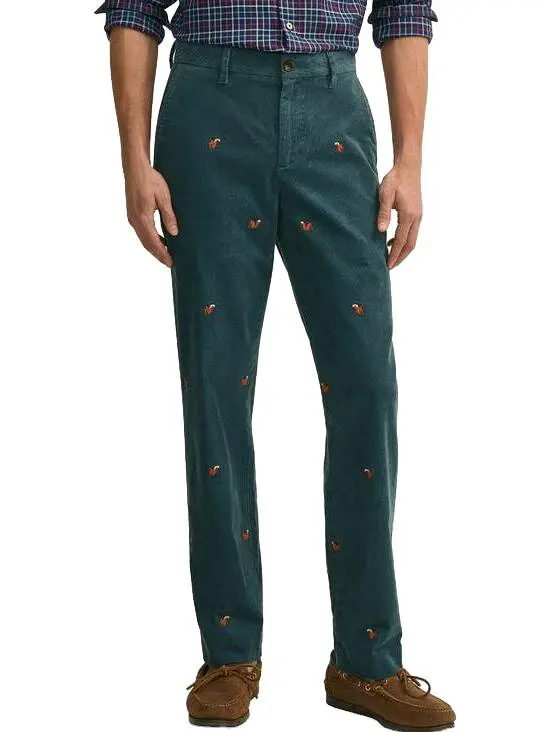 Brooks Brothers Embroidered Squirrel Motif Corduroy Straight Leg Pants - Stargazer