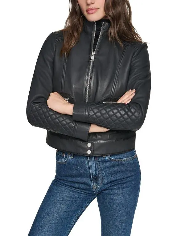 Andrew Marc Hadley Leather Racer Jacket - Black