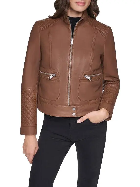 Andrew Marc Hadley Leather Racer Jacket - Spice