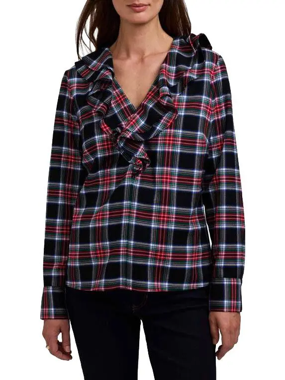 Foxcroft Sandy Ruffle Plaid Shirt - Red/multi