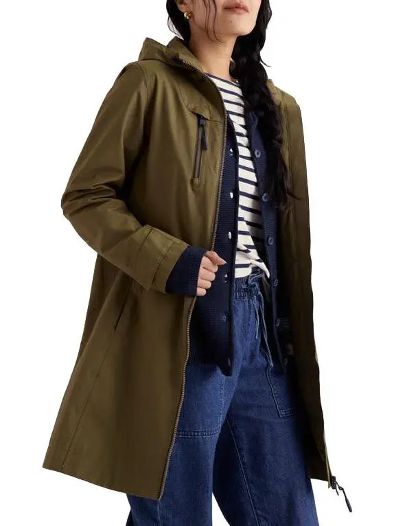 SEASALT CORNWALL Coverack Waterproof Organic Cotton Raincoat With Removable Hood - Laurel