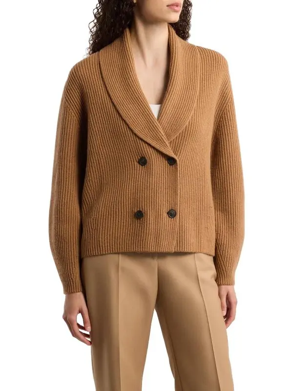 Fleurette Shawl Collar Rib Cardigan - Camel