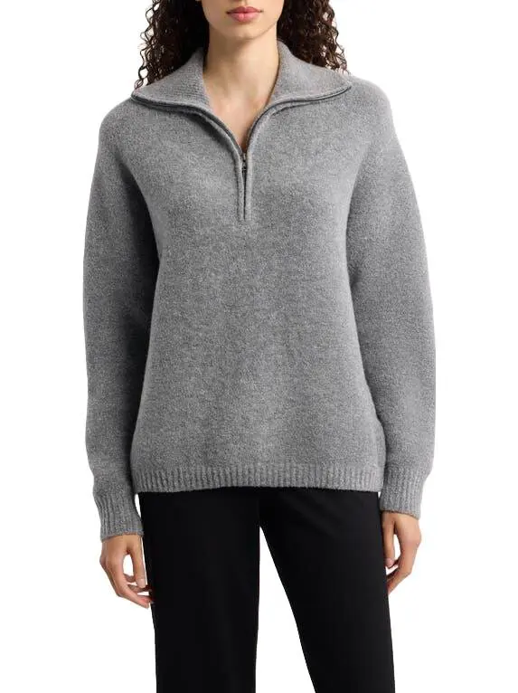 Fleurette Boucle Quarter Zip Mock Neck Pullover - Grey