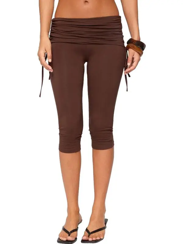 EDIKTED Bardi Drawstring Foldover Capris - Brown