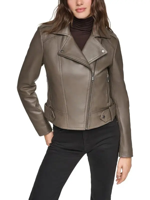 Andrew Marc Lecroy Leather Moto Jacket - Truffle