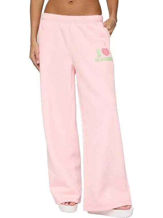 EDIKTED I Heart Matcha Wide Leg Sweatpants - Light-pink