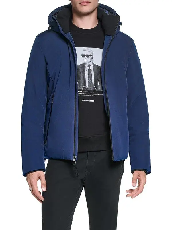 Karl Lagerfeld Paris Flextech Hooded Parka - Navy
