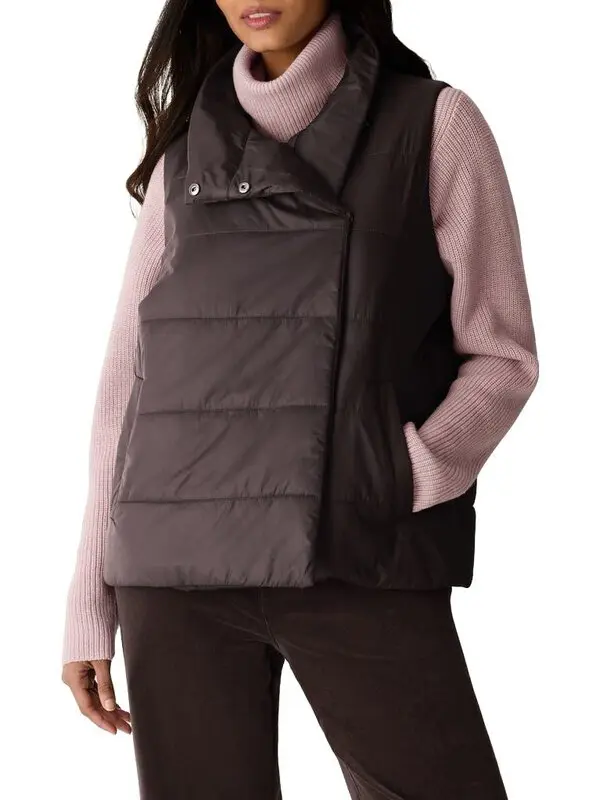 Eileen Fisher High Collar Quilted Vest - Coffee