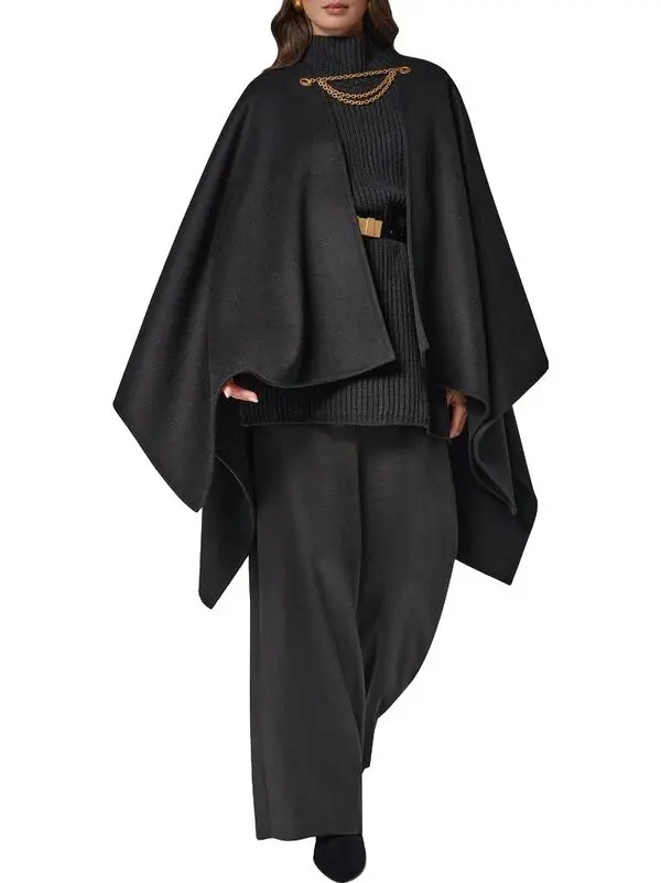 Donna Karan New York Chain Closure Wool Blend Cape - Black