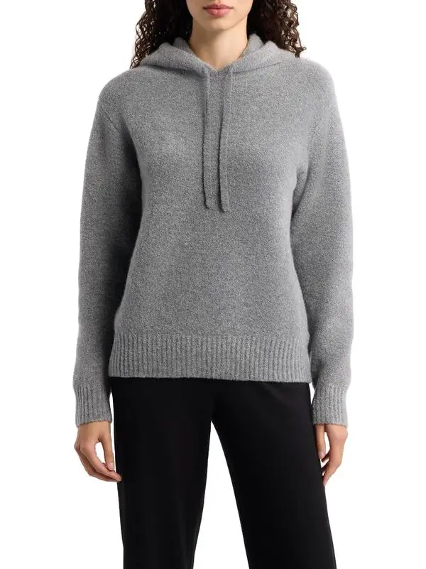 Fleurette Merino Wool & Cashmere Blend Boucle Hoodie - Grey
