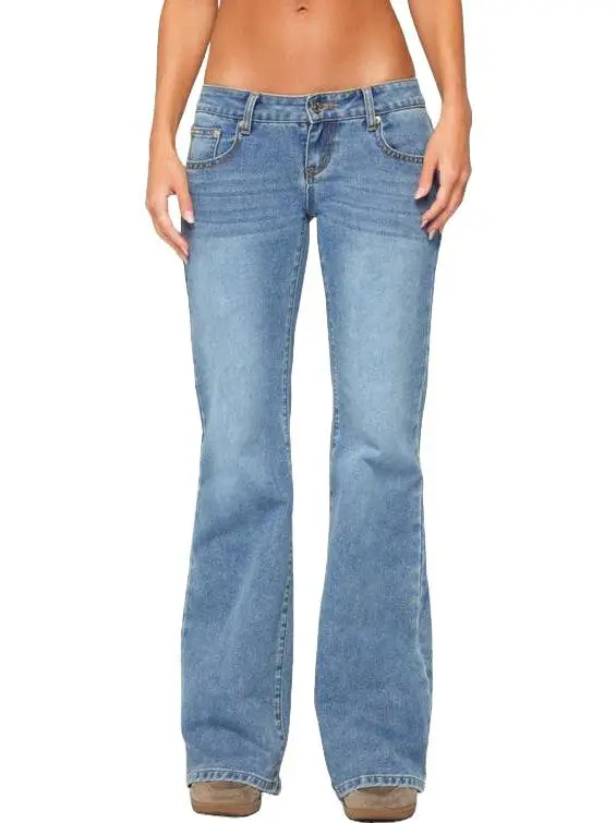 EDIKTED Girla Low Rise Flare Leg Jeans - Blue-washed