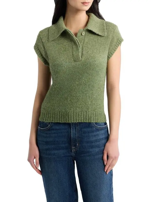 A.REN Charlene Short Sleeve Polo Sweater - Olive