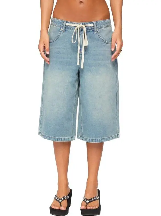 EDIKTED Jaci Drawstring Bermuda Shorts - Blue-washed
