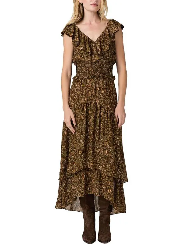 Paige Kiana Silk Blend Hi-low Dress - Hickory Multi