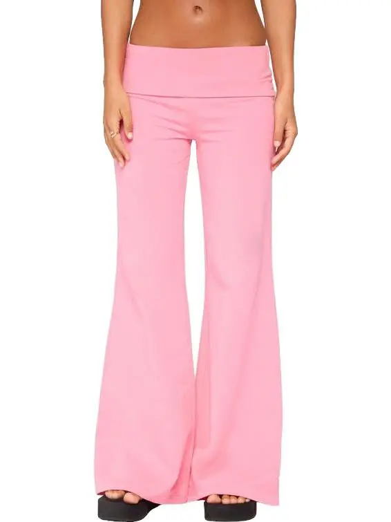 EDIKTED Foldover Wide Leg Pants - Pink