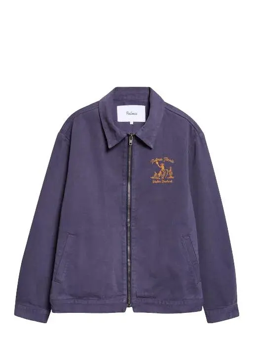 PALMES Western Embroidered Cotton Zip Jacket - Navy